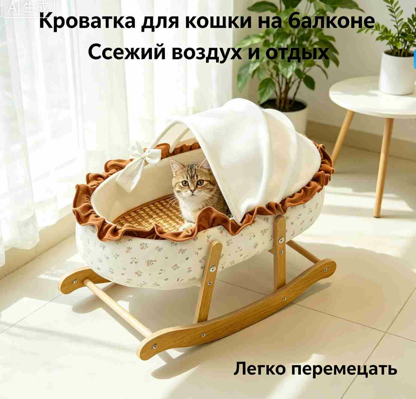 Летняя кроватка-колыбель для кошки, прохладный бамбуковый коврик с тенистым балдахином
