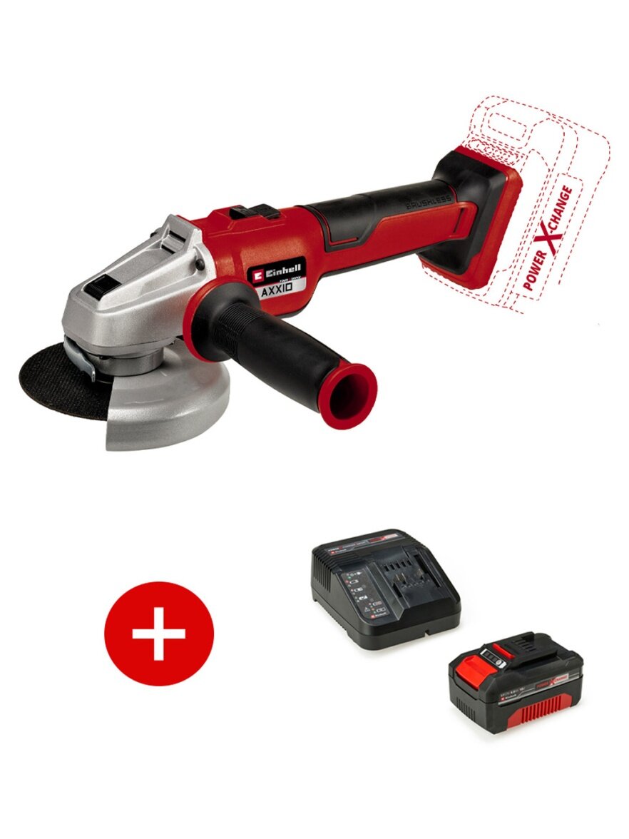Шлифмашина угловая аккумуляторная Einhell PXC AXXIO 18/125 Q, BL + 1 акк. PXC 4Ач 18В + ЗУ 3А