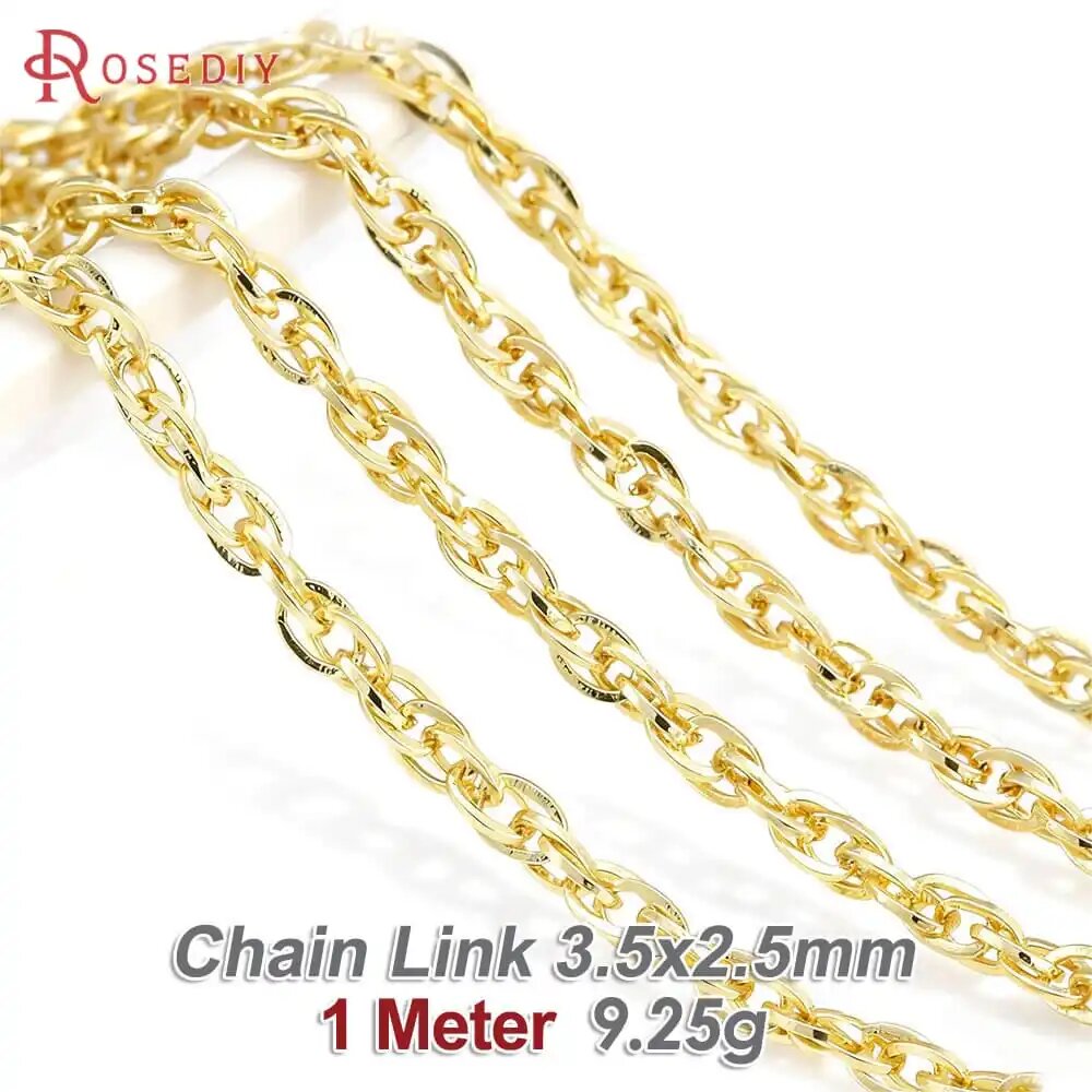 Rosediy Латунные плоские овальные цепи для ожерелий и браслетов 59229-18K Gold Color