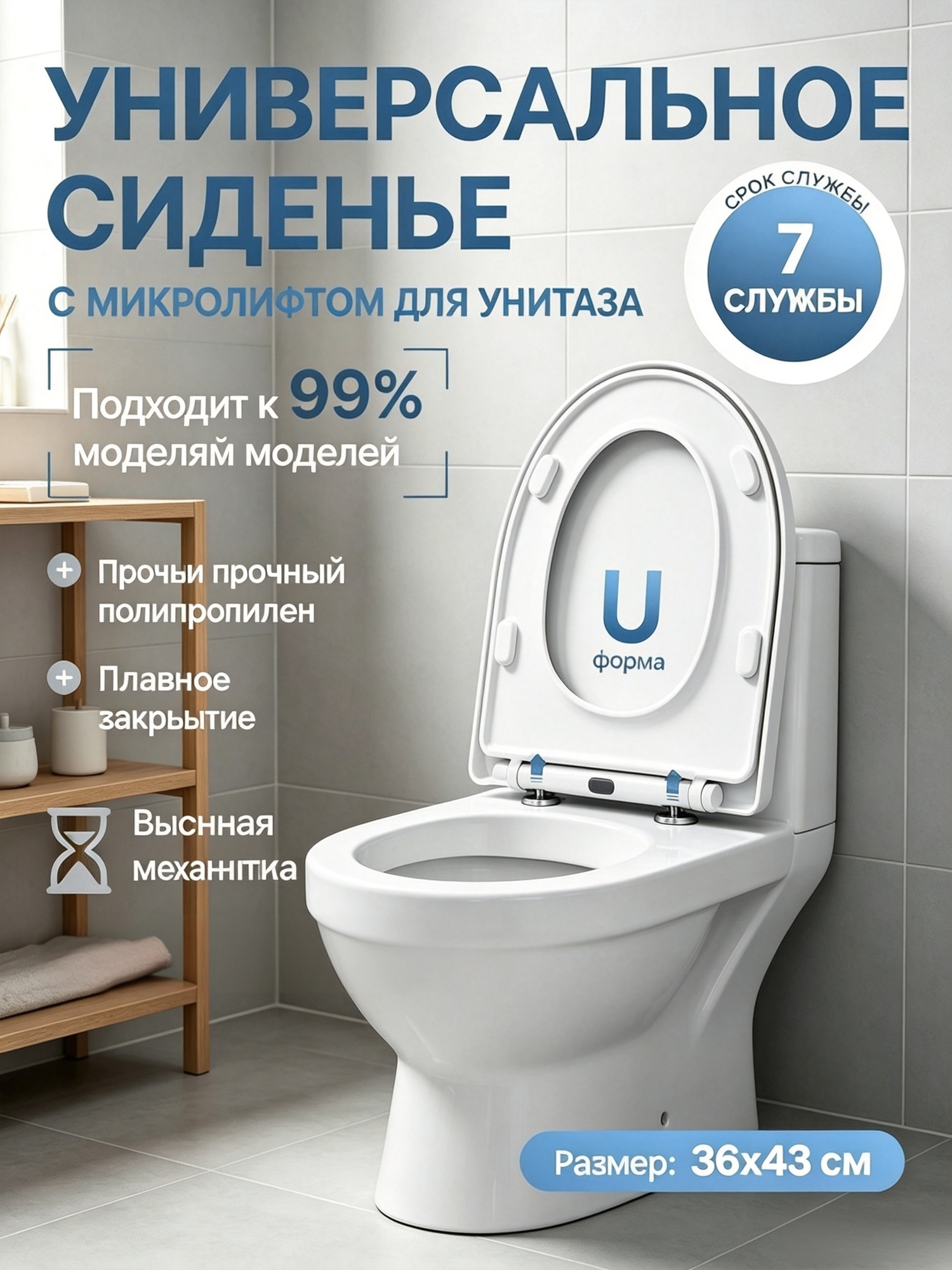 Сиденье для унитаза SFonte, микролифт, полипропилен, белое глянцевое，43*36cm