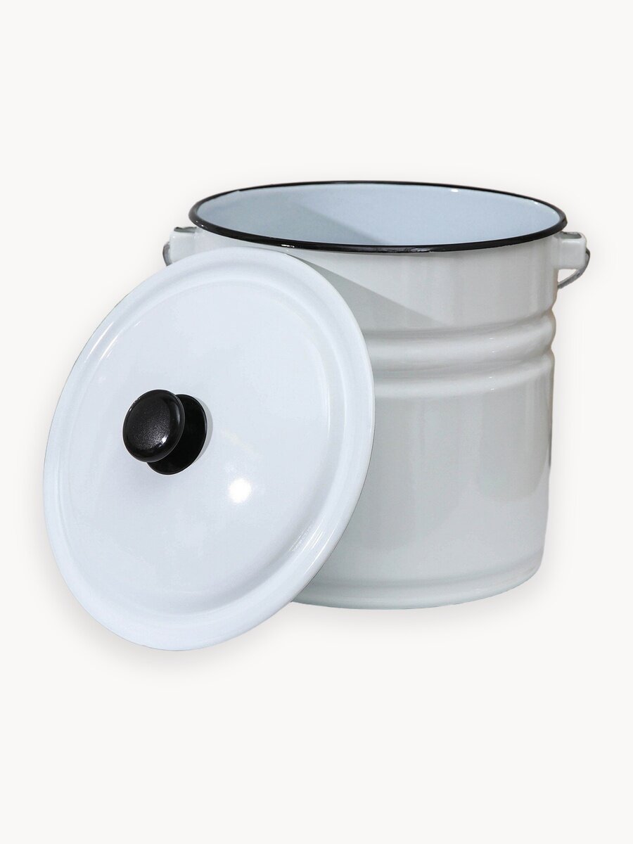 Ведро эмалированное с крышкой,12 л, цельнотянутое, цвет белый