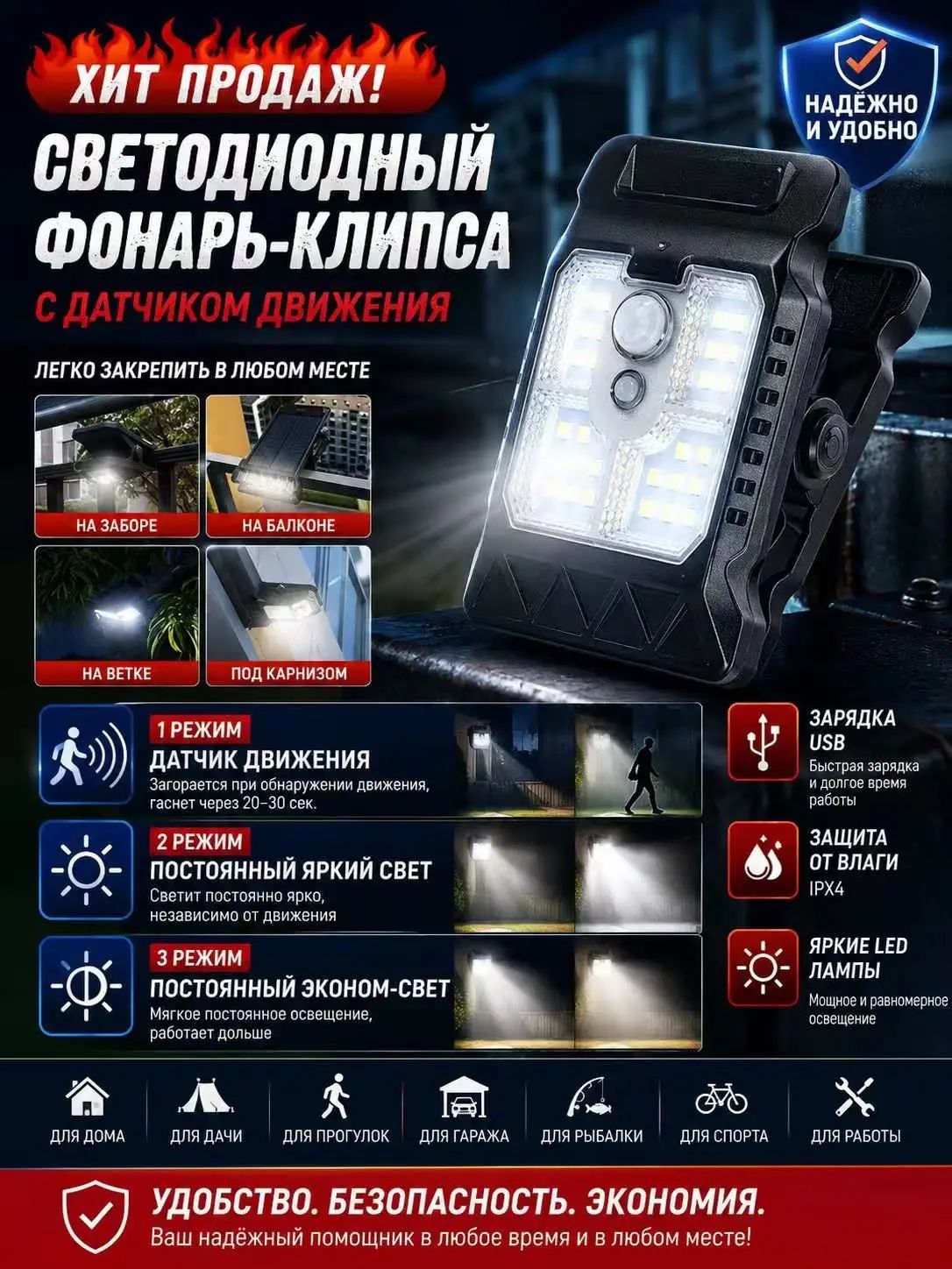 Уличный светильник, Без цоколя, количество ламп:10шт
