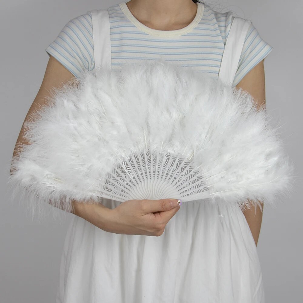 Розовый веер из перьев индейки 45 см Белый, белый