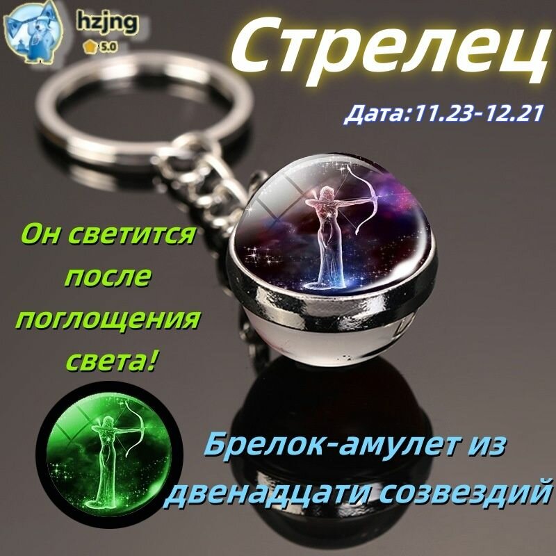 Светящийся брелок-талисман с двусторонним знаком зодиака — оберег для ключей, сумки и авто, подарок ему и ей.