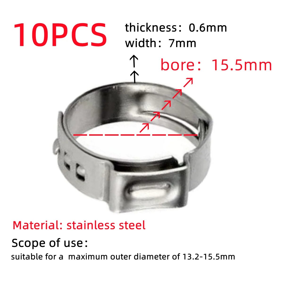 (10 шт.) Зажим из нержавеющей стали 304, зажим с одним ухом, бесконечное горло, зажим для шланга для воды, масла и газа, прочный удерживающий обруч для горла