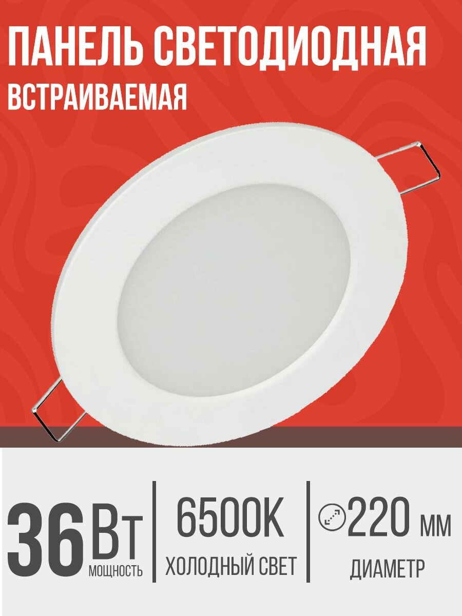 Панель светодиодная встраиваемая круглая 36Вт 230В 6500К 2880Лм 220мм белая IP40 IN HOME