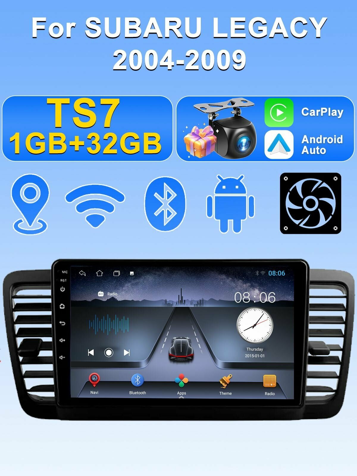 Магнитола для SUBARU LEGACY 2004-2009 , Автомагнитола для Субару Аутбек 3 ,2din android 1+32G Мультимедиа Bluetooth FM WIFI Автомобильный