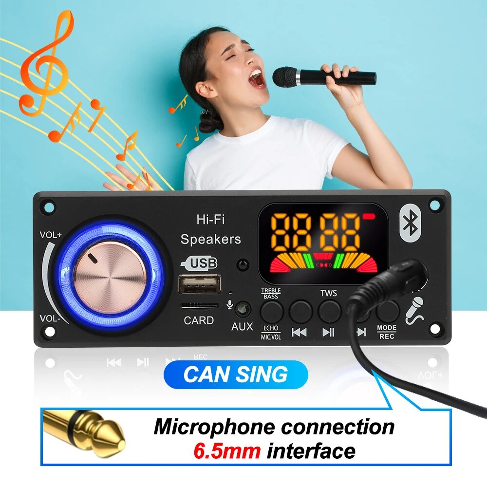 Bluetooth 5.3 Аудио Усилитель 2*50W+100W, DC 7-24V — фото 1