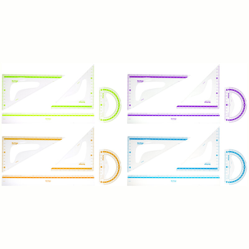 Набор чертежный большой Berlingo "Color" (треуг. 2шт, линейка 30см, транспортир), прозрачный