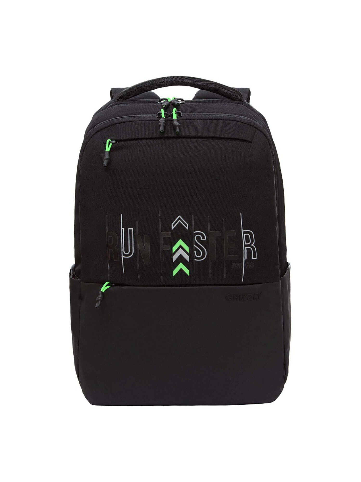 Рюкзак городской молодежный GRIZZLY, RU-537-4, черный - салатовый, 29х43х15