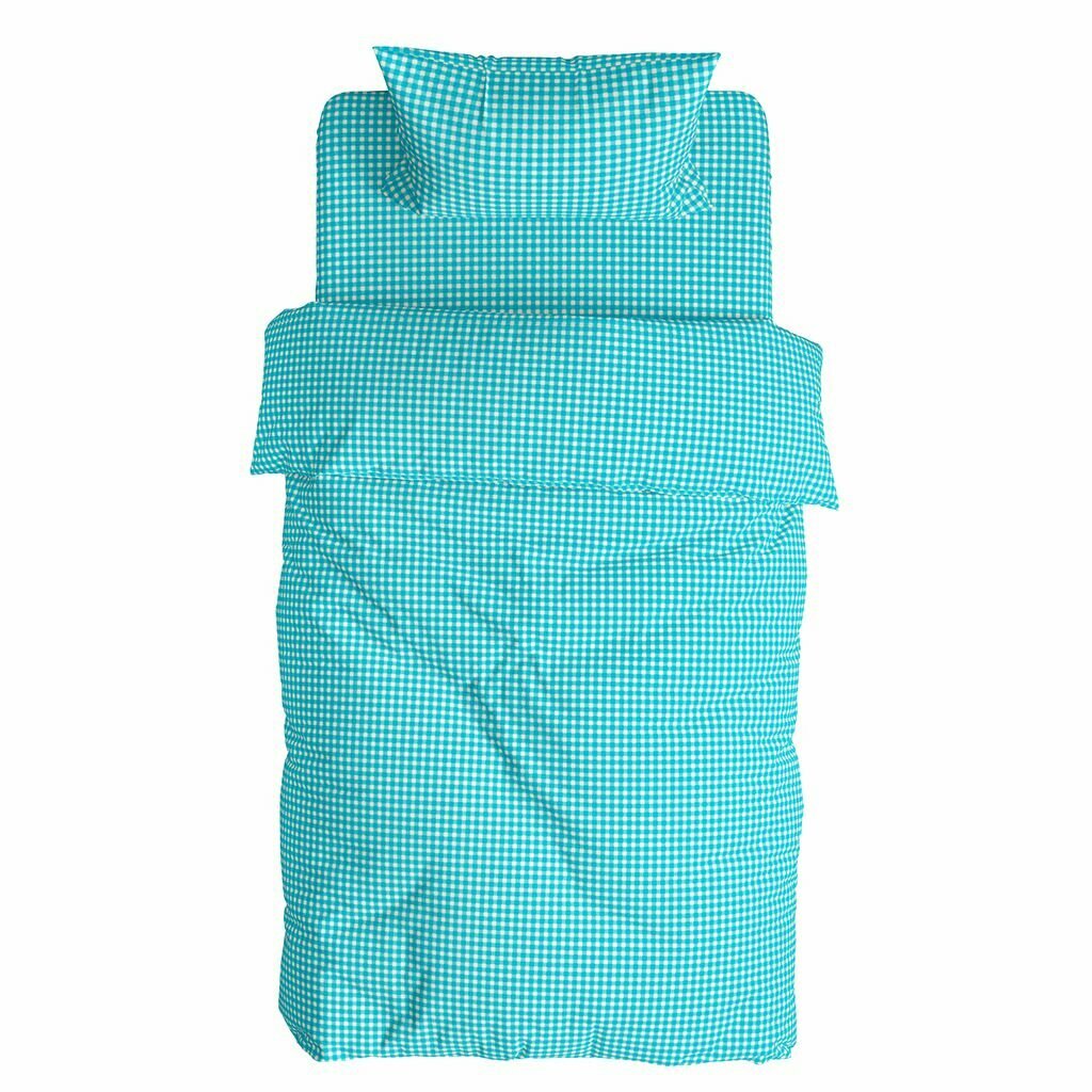 Постельное белье, комплект 1,5 спальный "Клеточка" бирюзовый, 3 предмета, бязь 121г/м2, наволочка 50х70см
