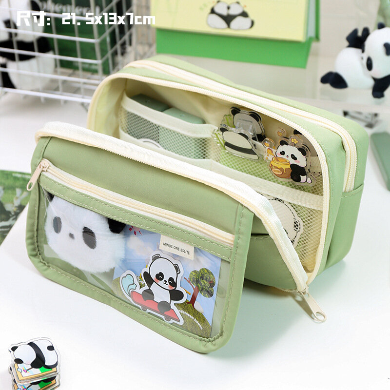 Пенал, корейский, для карандашей, прозрачный, зеленый, многофункциональный, откидная защелка