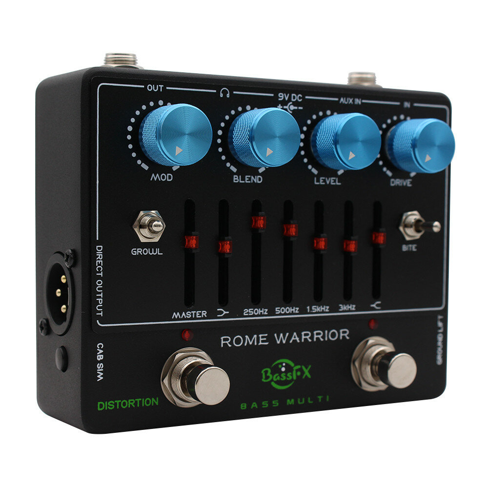 FANMUZK ROME WARRIOR Bassfx Series Bass Effect Pedal Guitar Pro-Grade Distortion Preamp & DI Box - 6-Band Active EQ,