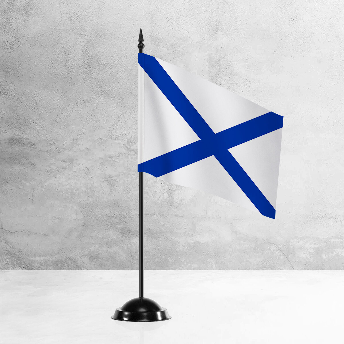 Настольный Андреевский флаг на пластиковой черной подставке