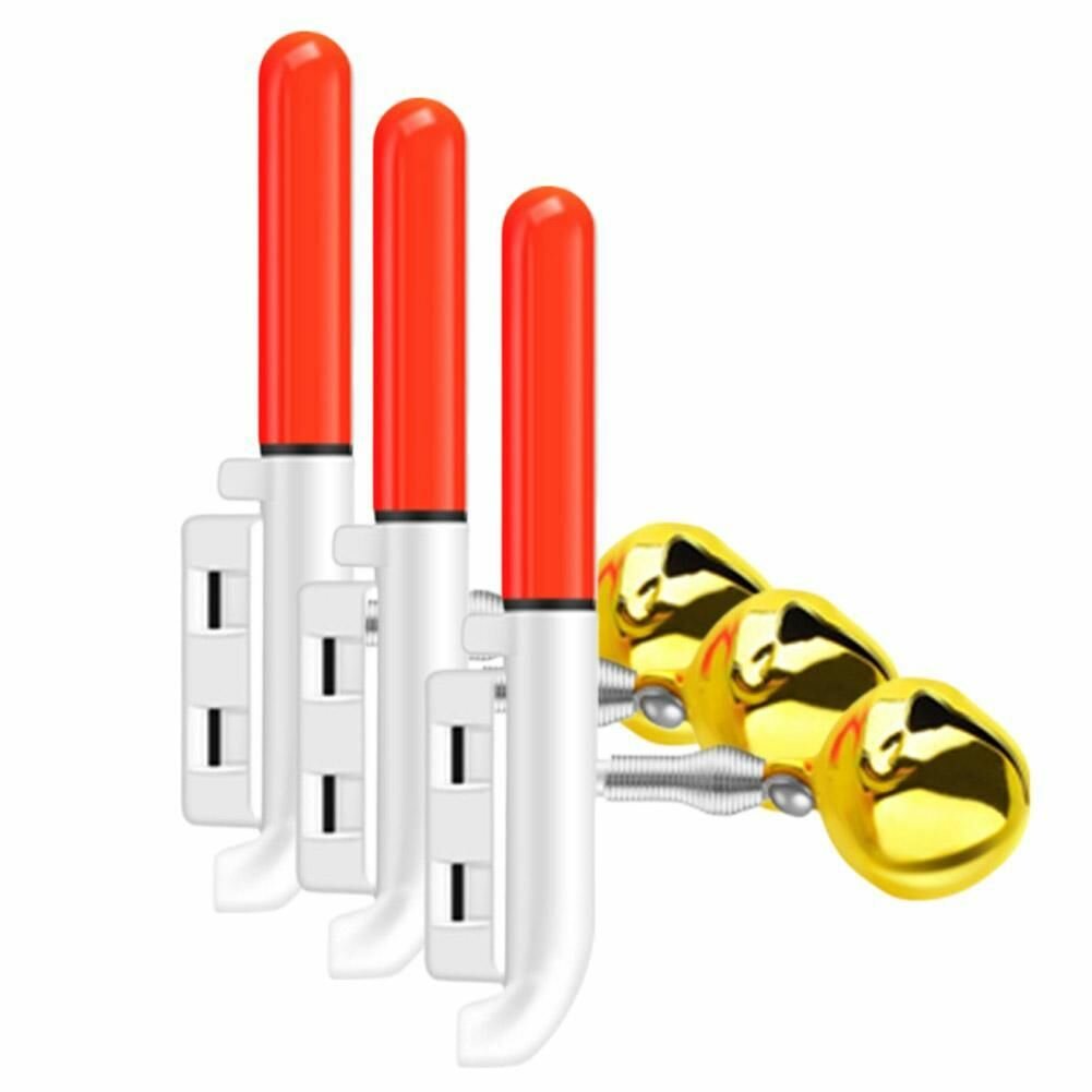 Сигнализатор поклевки с электронным светлячком и бубенчиками комплект 3 шт, для сигнализатора клева бубенчика на удочке / летней и зимней рыбалки