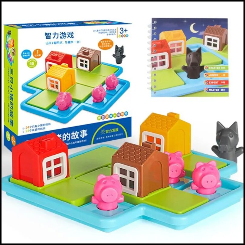 Настольная игра Три поросёнка, развивающая STEM-игра для детей 3-6 лет логические задания, пазлы и тренировка внимания для дошкольников