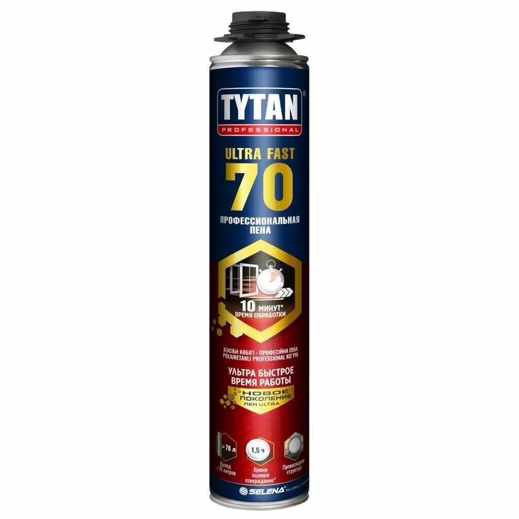 Пена монтажная Tytan Ultra Fast 70, профессиональная, 77 л, 870 мл, летняя