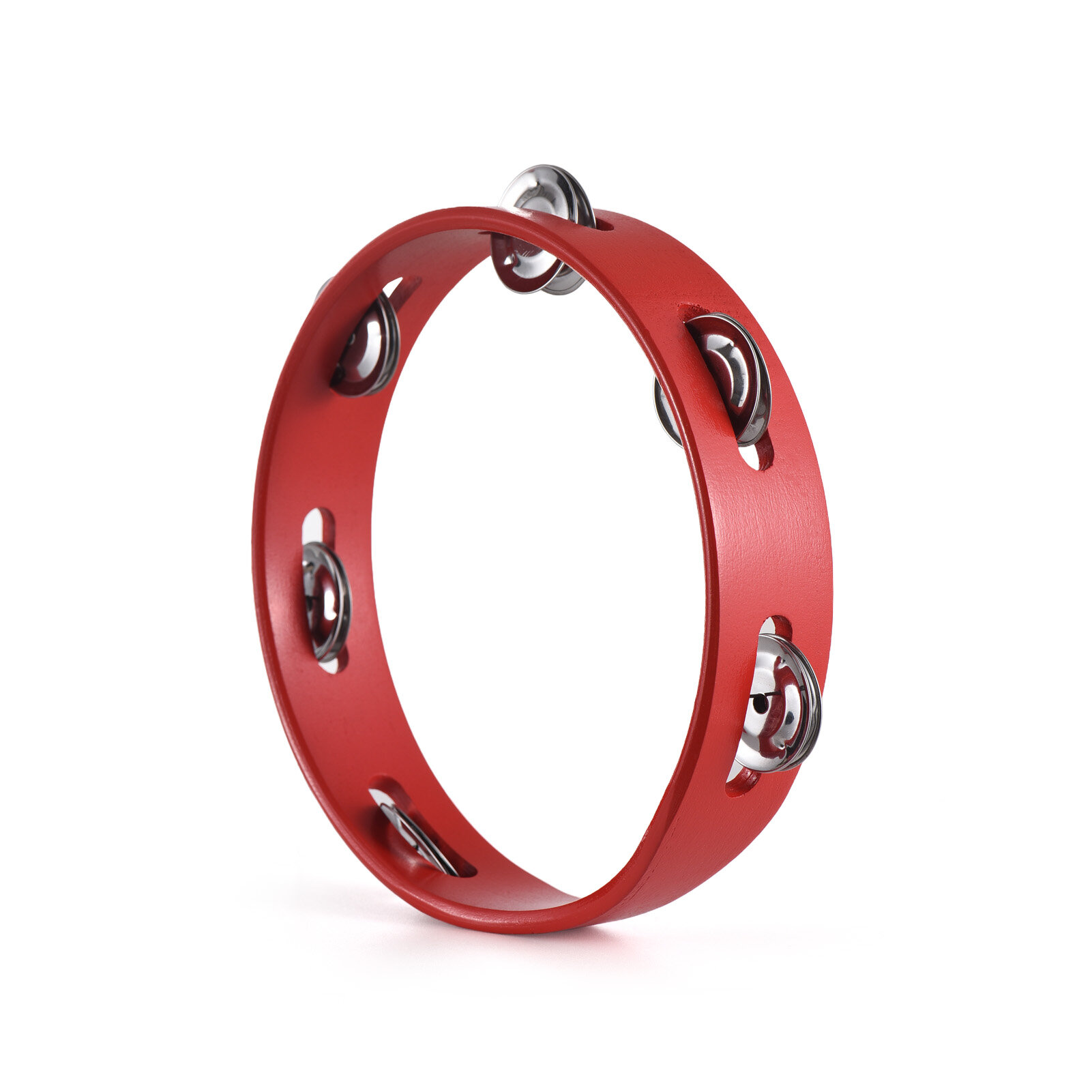 8-дюймовый тамбурин для взрослых, приятный звенящий звук, красные колокольчики с ручным приводом, деревянные металлические колокольчики, ударные инструменты, товары для вечеринок для дома и школы, однорядный деревянный тамбурин