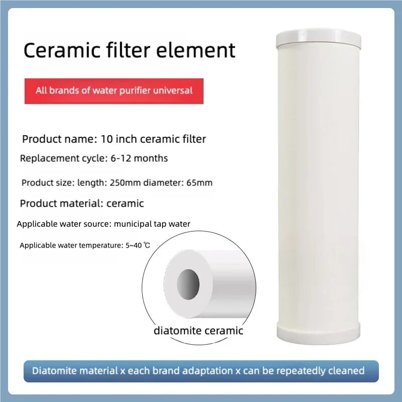 Waternoble - 10-дюймовый универсальный керамический фильтрующий элемент с активированным углем, очиститель воды, прямой питьевой фильтр, моющийся, многоразовый, Pure Ceramic