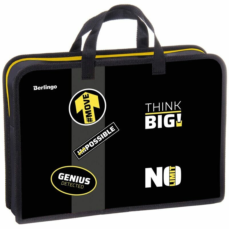 Папка с ручками 1 отделение А4 Berlingo Think big, 340*245*75мм, пластик, на молнии, PTA47545