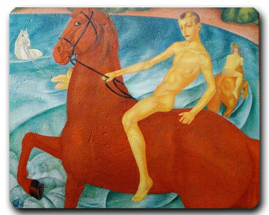 Репродукция/Картина/Петров-Водкин "Купание красного коня"/Интерьерная фреска на доске/40х30см