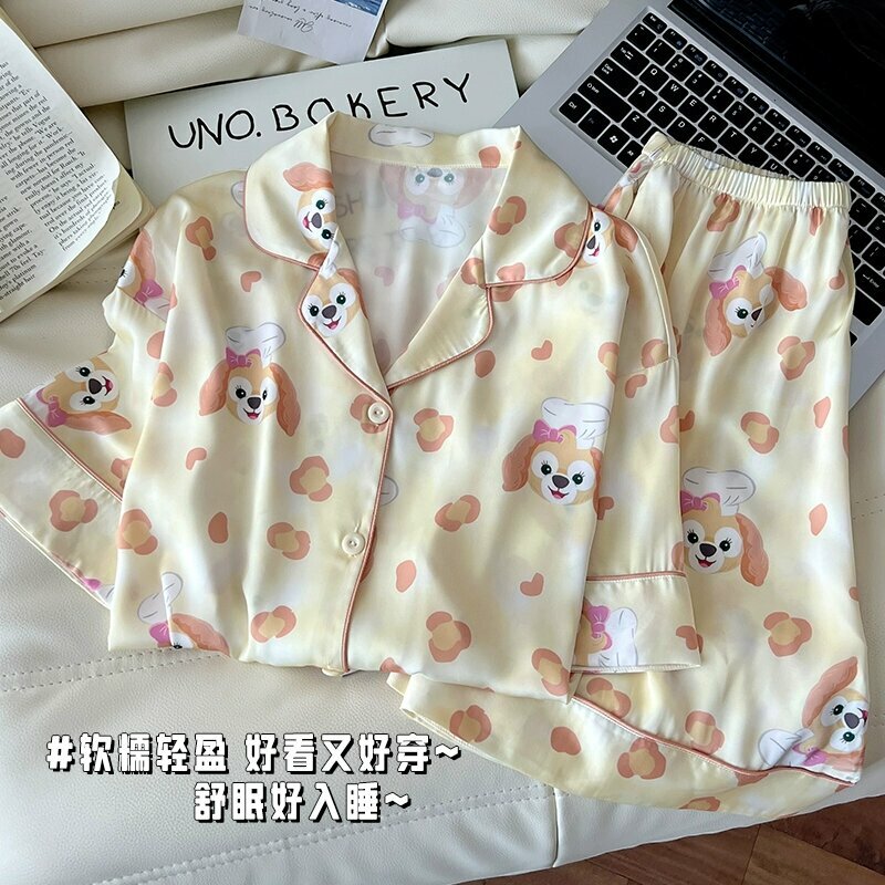 Пижама с короткими рукавами из розового милого шелка Hello Kitty для девочек, женская летняя одежда для отдыха, которую можно носить на улице, дома, летняя тонкая одежда