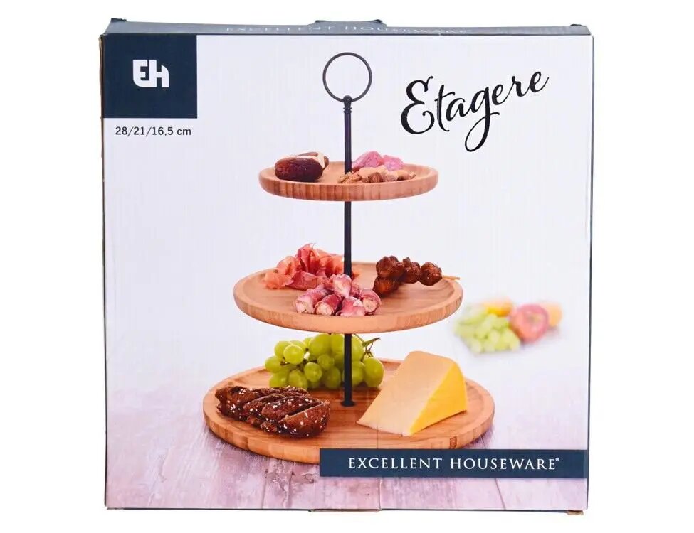 Этажерка для пирожных, фруктов, закусок бамбуччи гранде, дерево, металл, 3 круглых яруса, 34 см, Koopman International