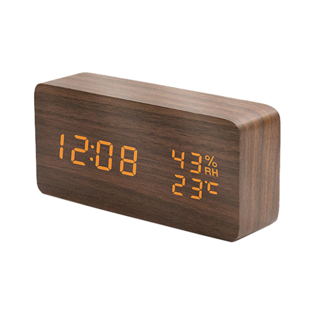 Коричневый деревянный бесшумный светодиодный будильник со звуком