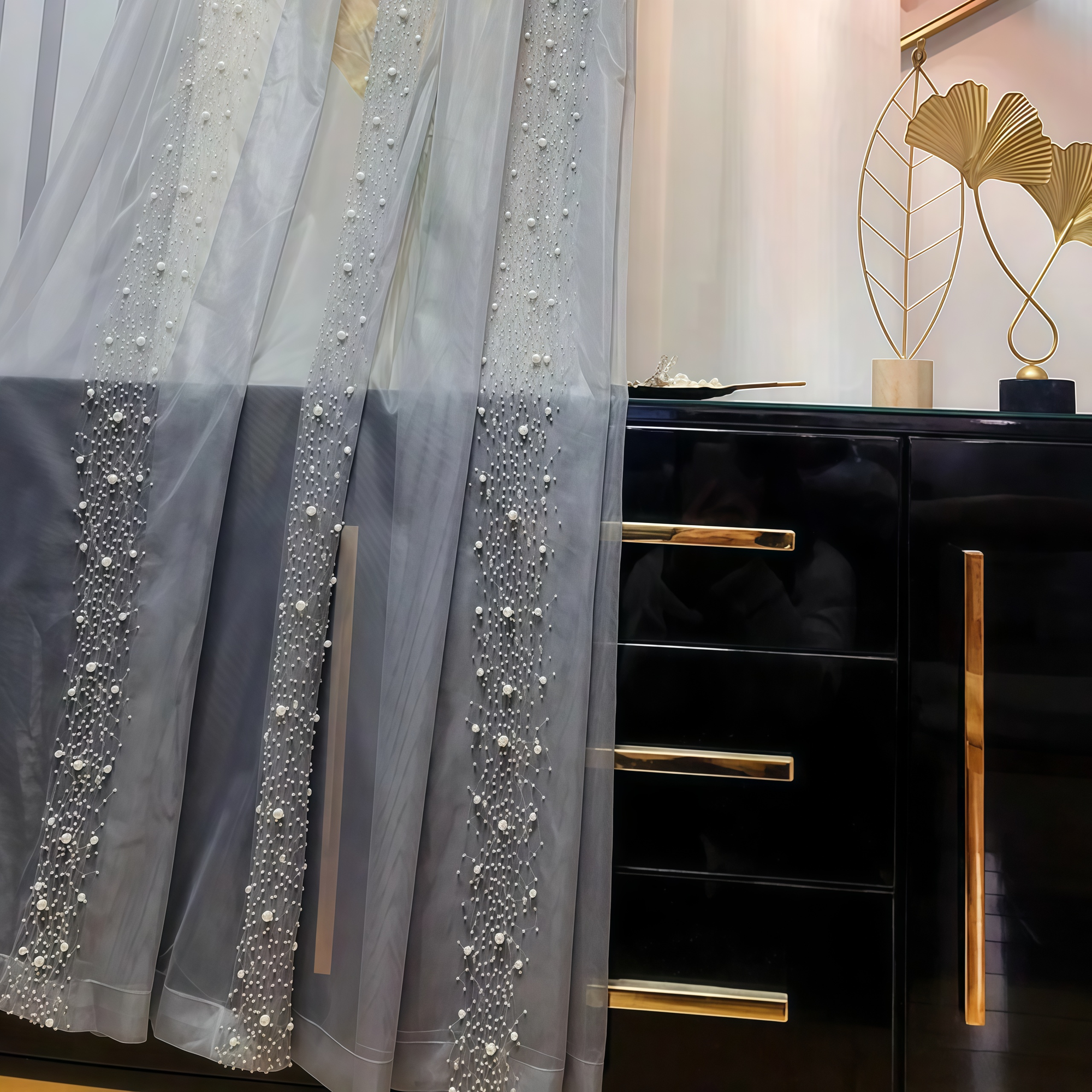 Шторы Black Ant из полиэстера серого цвета, Grey, W130CM X H200CM(1PC), 2. Rod Pocket Process