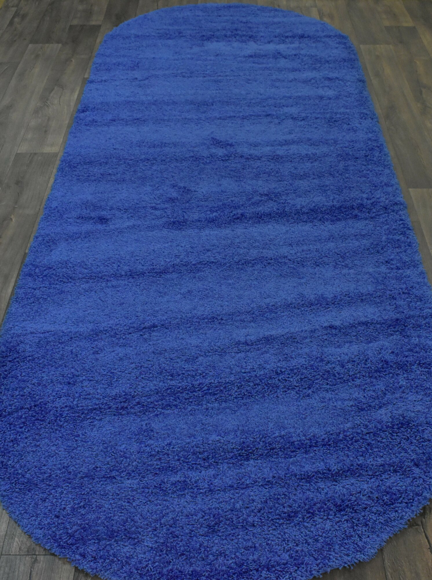 Ковер пушистый на пол овальный, в гостиную, спальню, детскую, 600, Шегги ультра Меринос, синий, 1.5*4 м