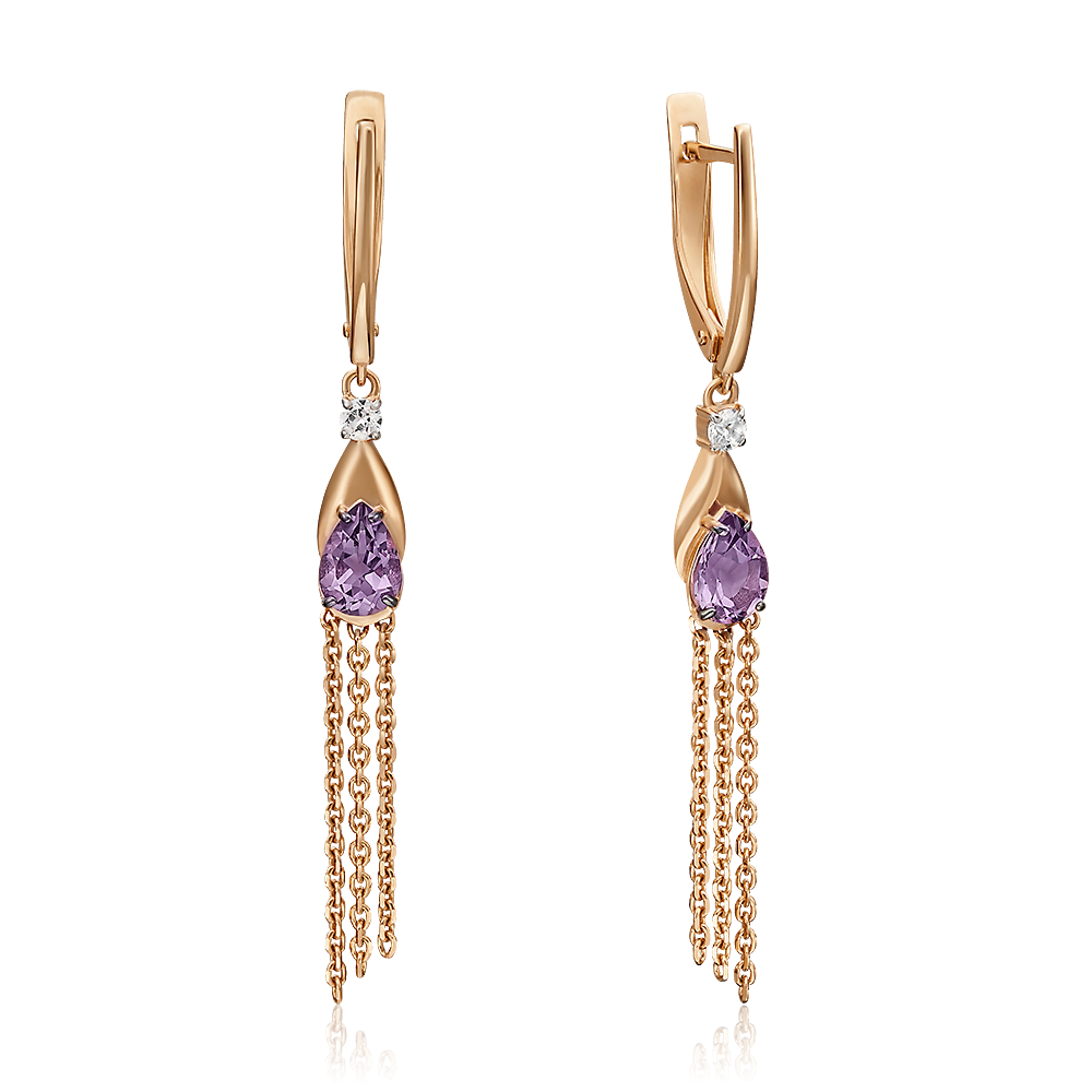 Серьги, красное золото, 585 проба, топаз, аметист