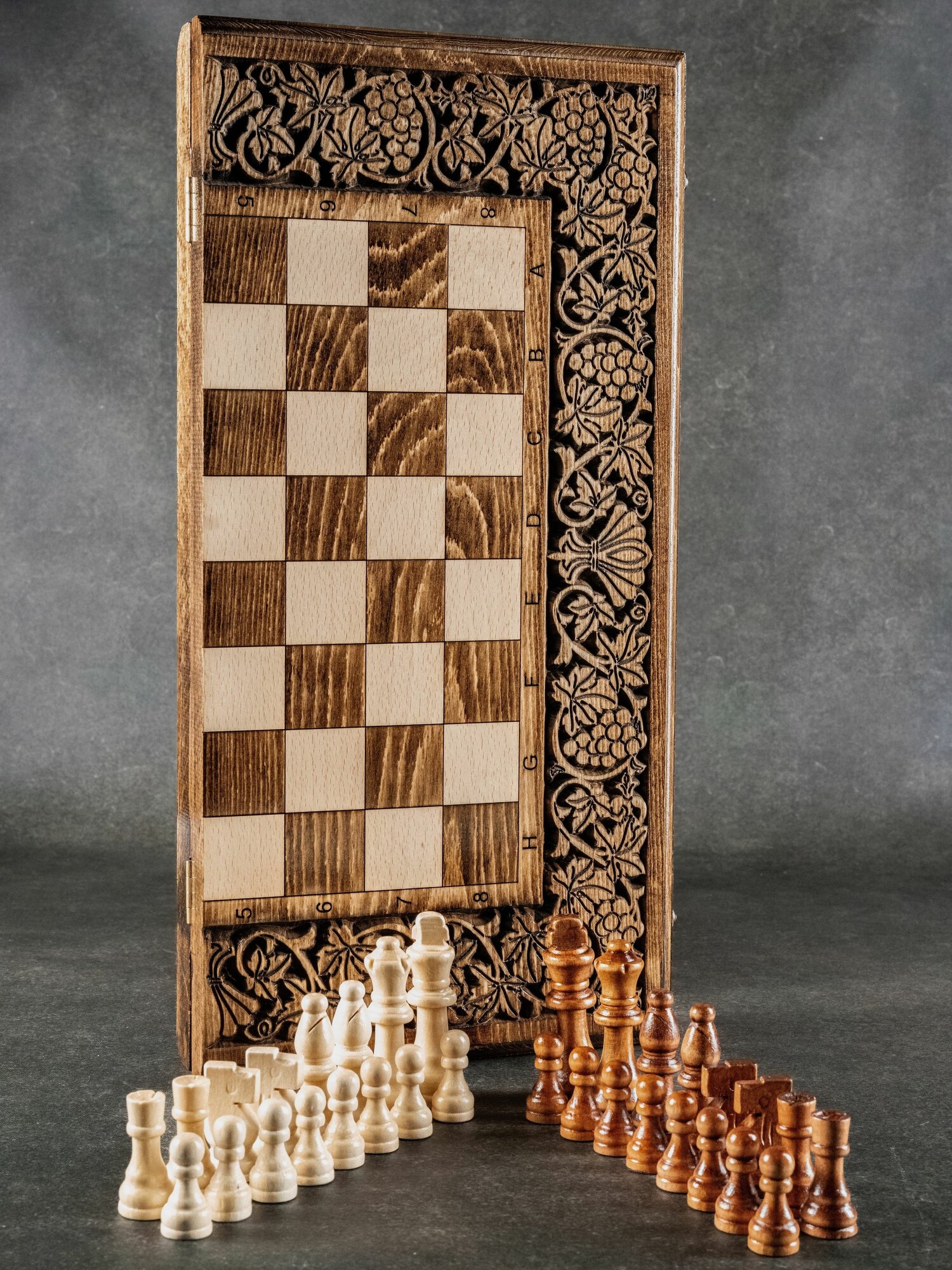 Шахматы Нарды Резные 3в1 "Виноградная Лоза-2" большие 50см