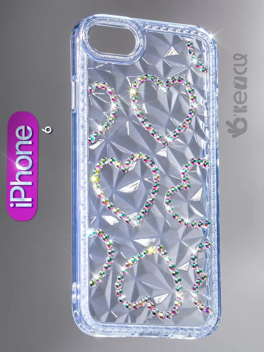 Чехол О'кейси, для iPhone 6/6S, с сердечками, прозрачный, голубой
