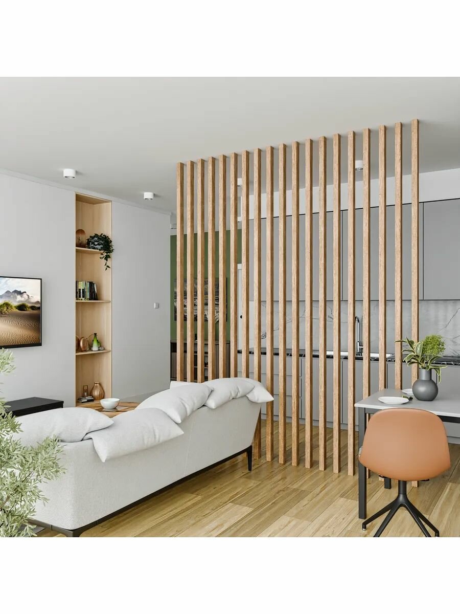 Перегородка из реек отдельностоящие 40х60 мм, ширина 2162 мм, дуб сонома