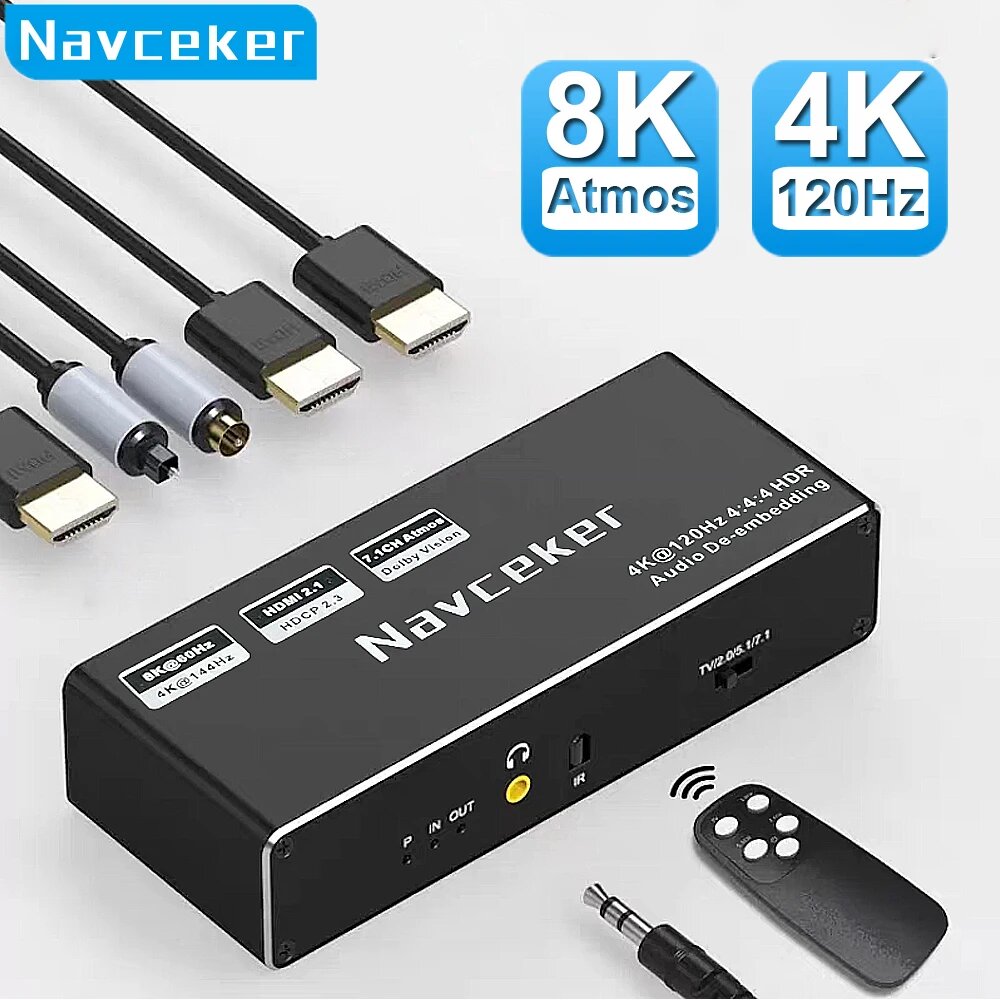 Navceker HDMI 2.1 аудиоэкстрактор 7.1 каналов EU Power Plug