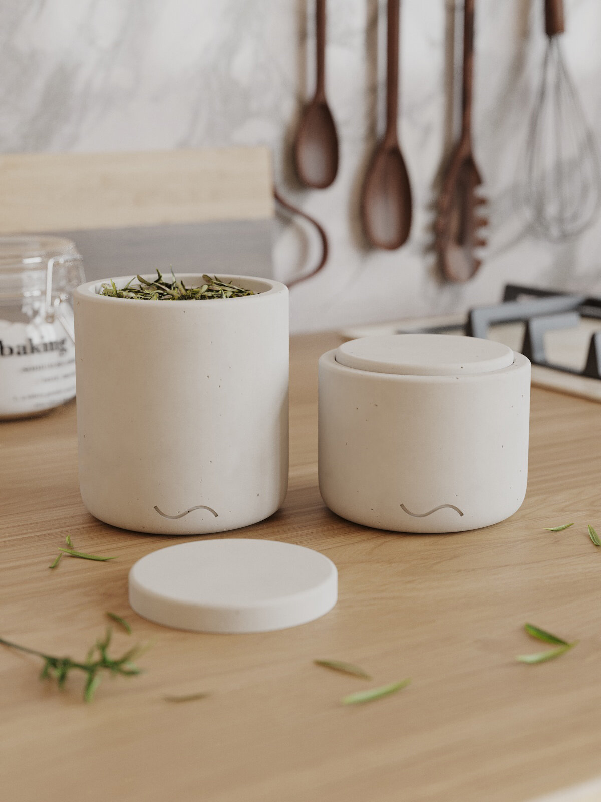 Набор для кухни №05 (банка для хранения Astrid XS 0,18 л, банка для хранения Astrid S 0,27 л), бетон, белый матовый