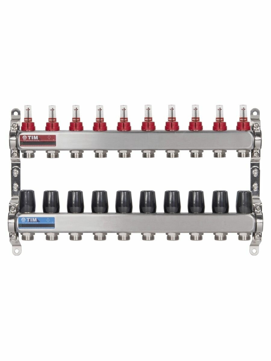 Коллекторная группа 10 контуров с расходомерами 1" * 3/4" E, нерж. сталь, TIM, KDS5010