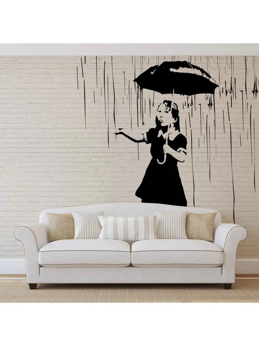 Наклейка на стену для декора интерьерная Девочка с зонтиком