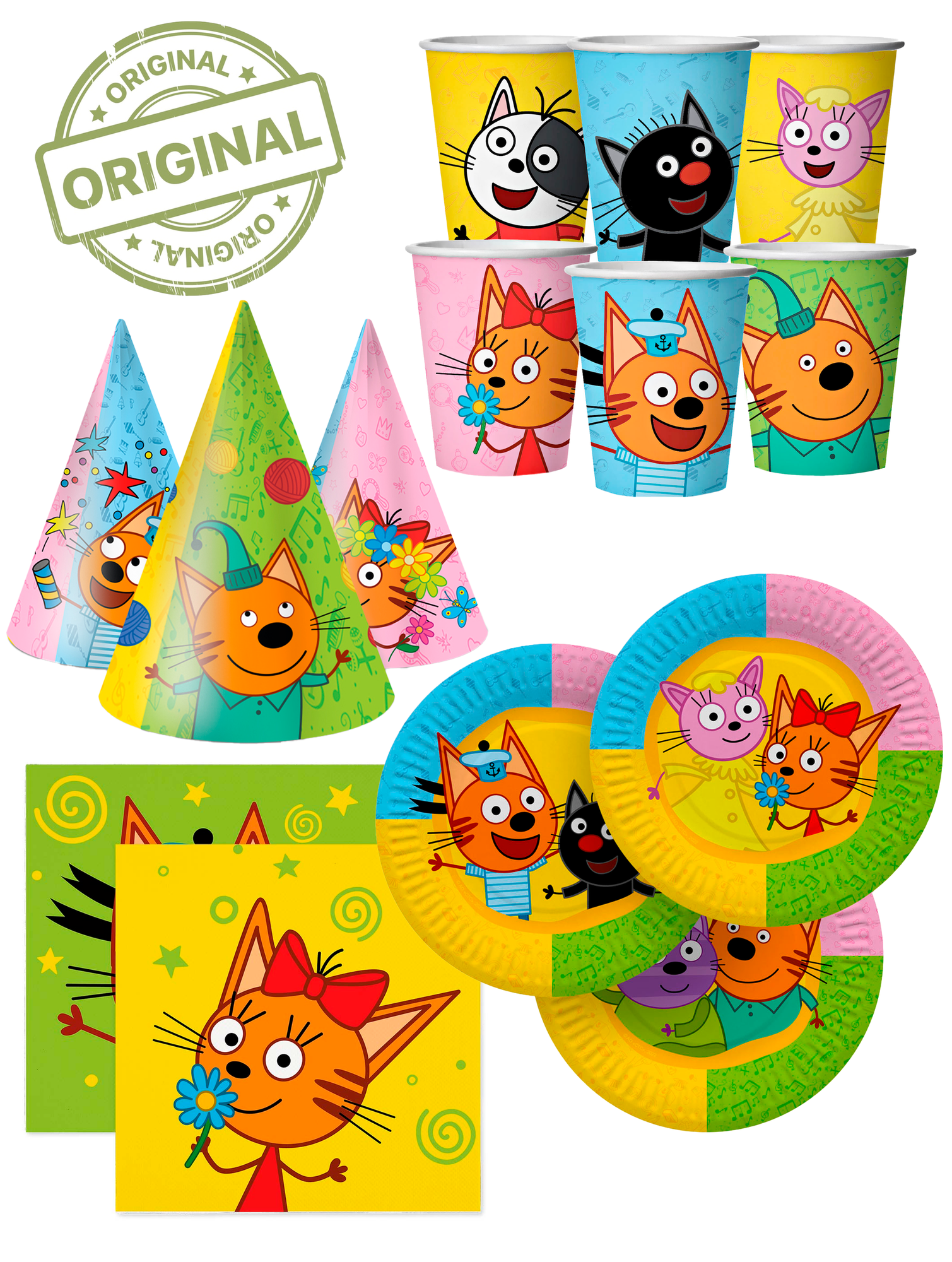 Одноразовая посуда для праздника бумажная набор Три Кота на 6 персон