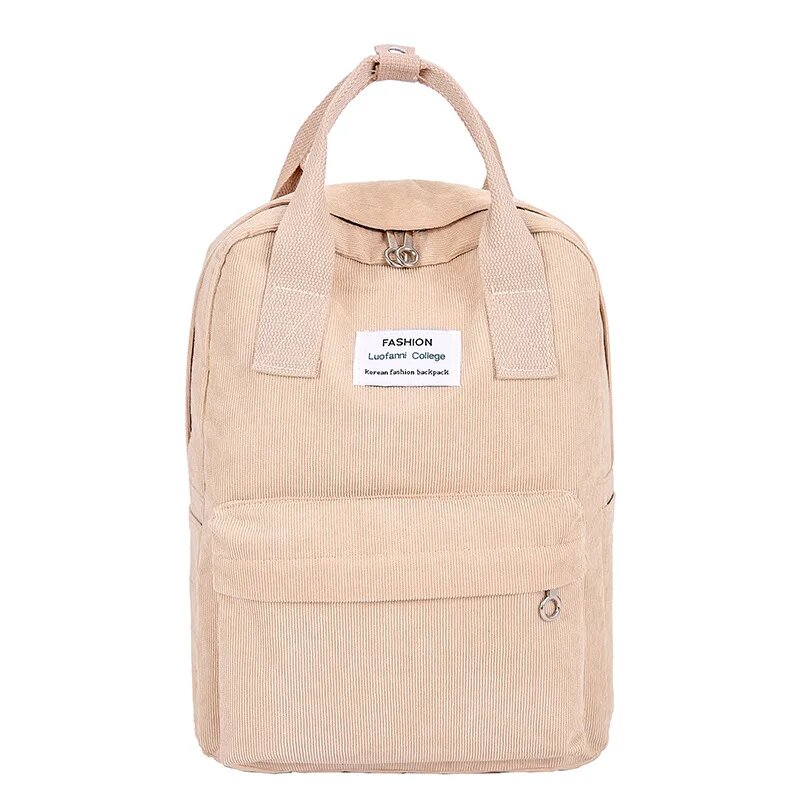 Персонализированный вельветовый ручной рюкзак в полоску с именной девушкой, универсальный вельветовый женский школьный рюкзак в стиле ретро Бежевый, Embroidered name, Хаки