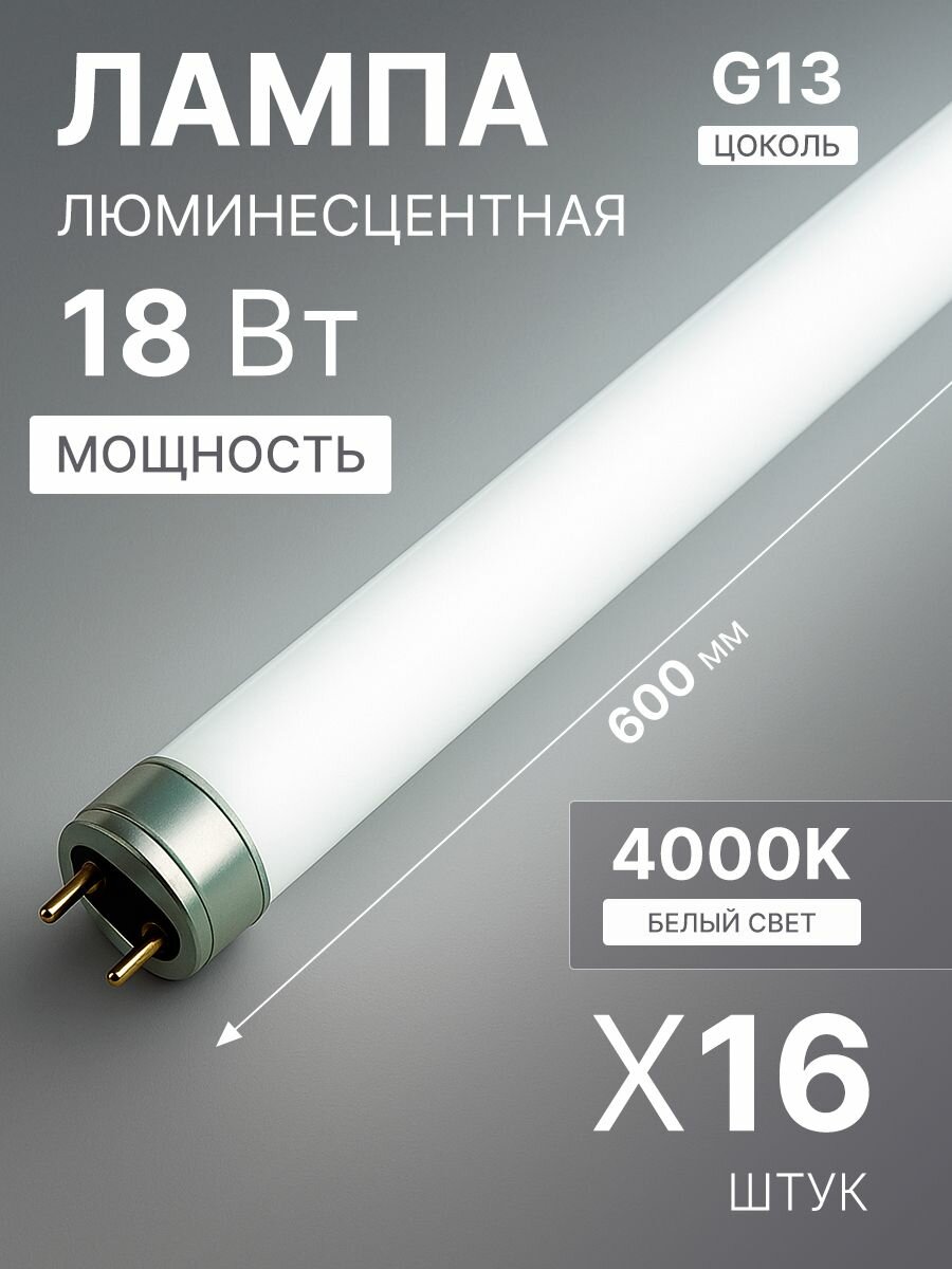 Лампочка люминесцентная 60 см L 18W/640 18Вт T8 4000К G13 OSRAM 4008321959652 16 штук