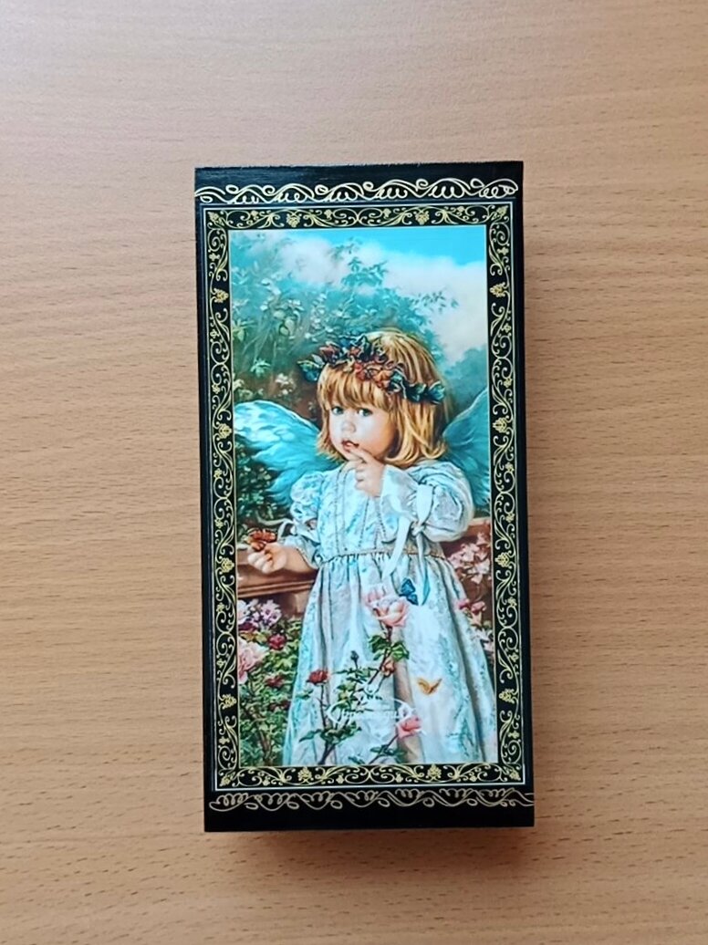 Шкатулка - купюрница универсальная "Девочка" 17*8,5*3,5см, лаковая миниатюра