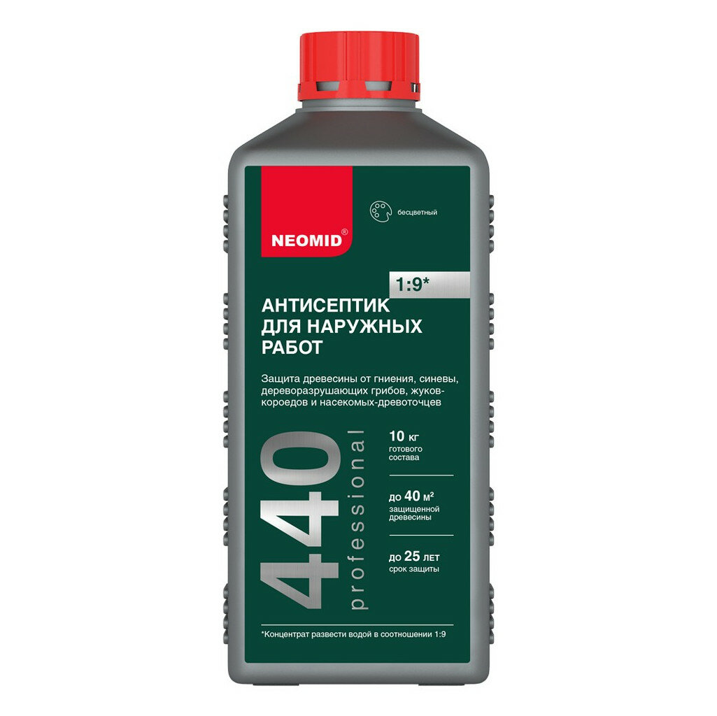 Пропитка NEOMID 440 Eco, для дерева, огнебиозащитная, бесцветная, 1 л