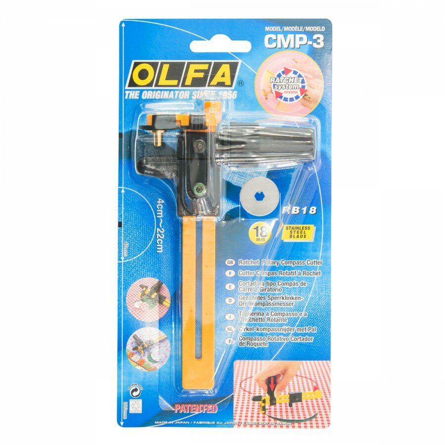 Нож-циркуль для вырезания окружностей круги диаметром от 4 см до 22 см желтый * 18 мм OLFA CMP-3