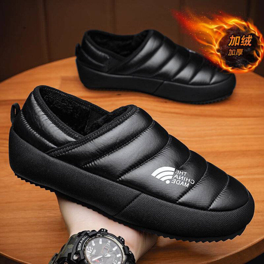 MOOCIE Мужские зимние повседневные туфли с хлопковой подкладкой, нескользящие и водонепроницаемые, с бархатистым и утолщенным для сохранения тепла носком, с двойным хлопковым носком