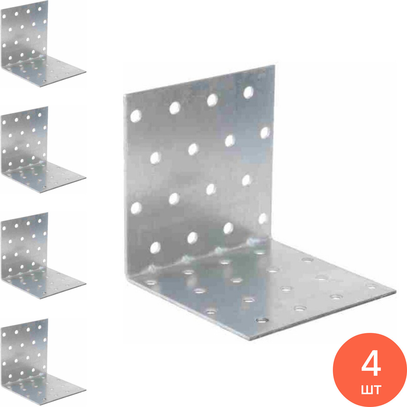 Крепежный уголок Rock Solid Connection / Рок Солид Конекшн усиленный, из оцинкованной стали, серый, 80х80х80х1.5мм / строительство и ремонт (комплект из 4 шт)