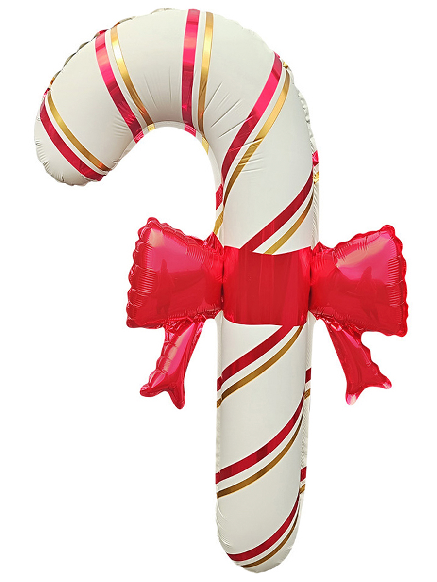 Воздушный фольгированный шар с воздухом на новый год, трость с бантом белая 1шт 76 см