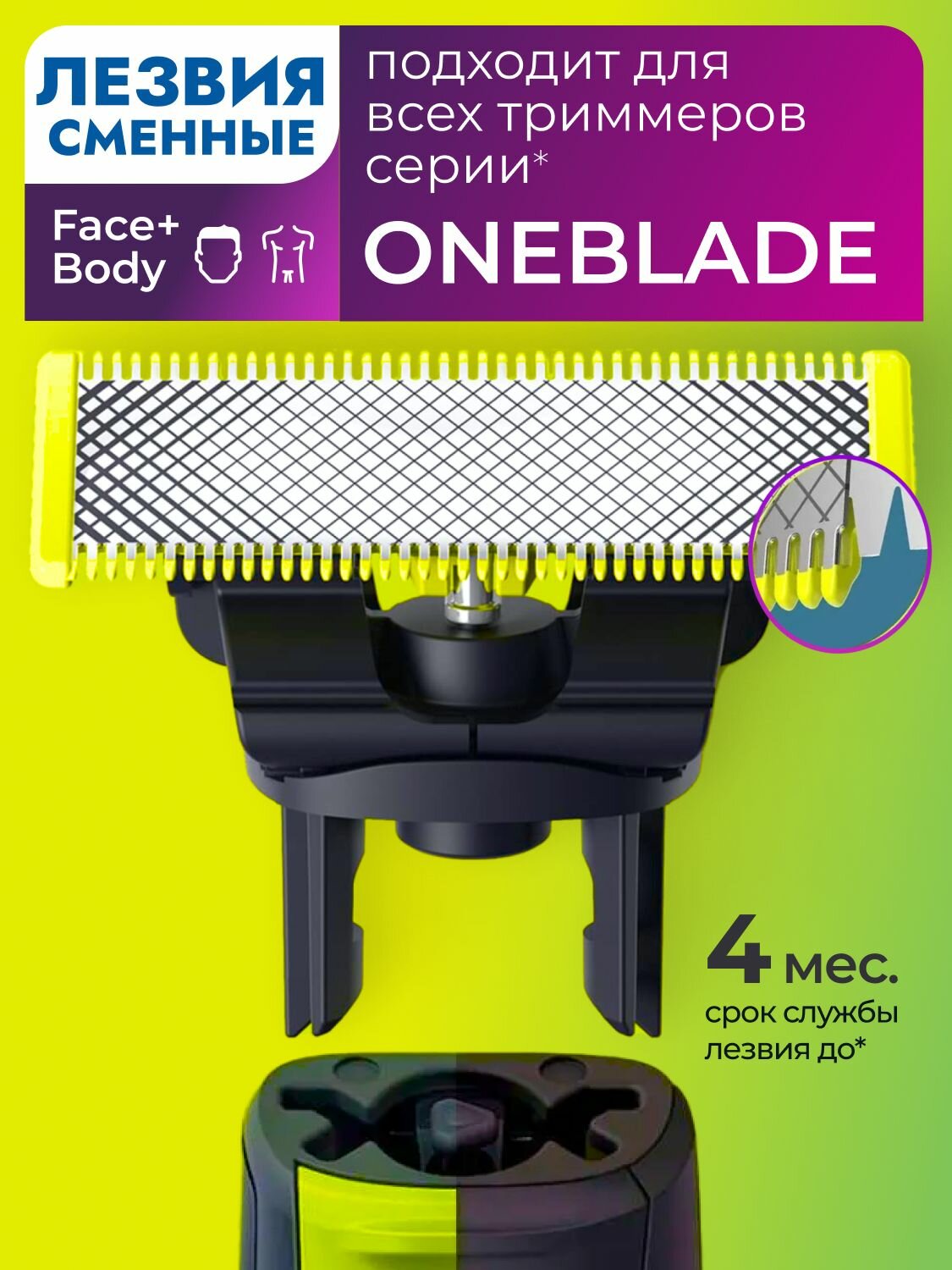 Сменное лезвие для Philips OneBlade Pro QP210 QP220 QP230 QP2520 QP2530 QP2527 QP2533 QP2620, насадка для триммера 1шт