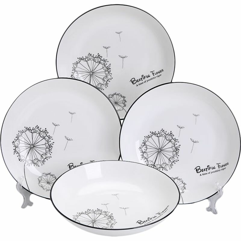 Набор керамических суповых тарелок Sushi Ceramics Dandelion, 4 шт. (20 см, рисунок одуванчика)