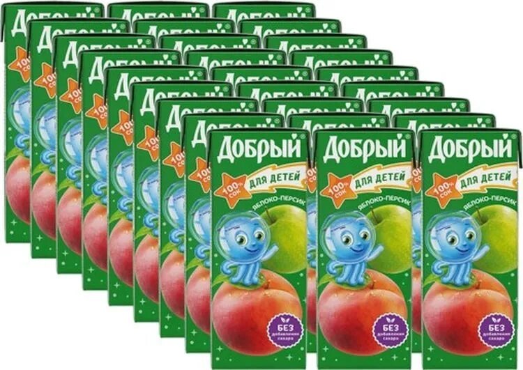 Добрый 0,2л. Яблоко-Персик (нектар)/27шт. Добрый Соки и Нектары Россия